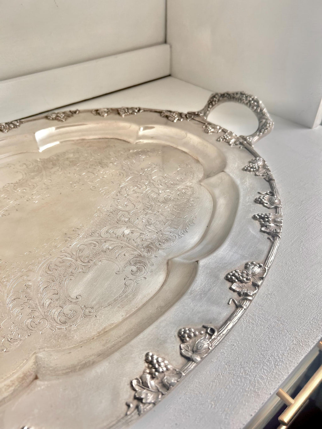 Vintage Silverplated Tray: Copper Core, Grapevine Rim, 24-inch – Silver ...