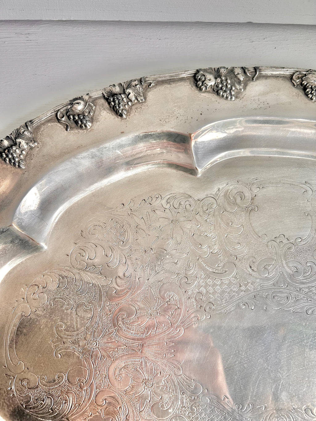 Vintage Silverplated Tray: Copper Core, Grapevine Rim, 24-inch – Silver ...